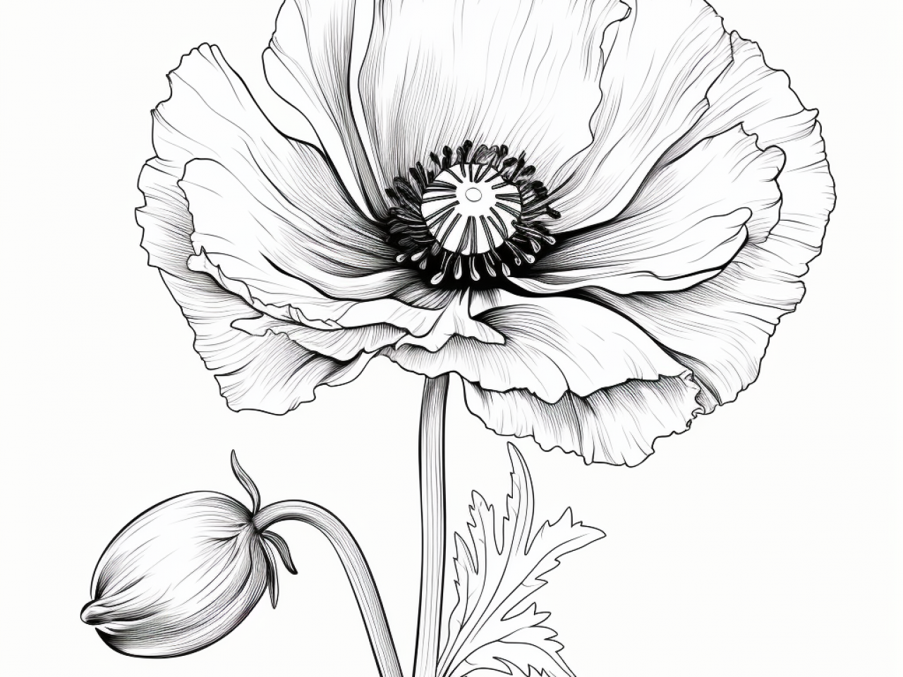 Poppy Flower Opium Coloring Drawing Drawings Line Poppies Pages ...